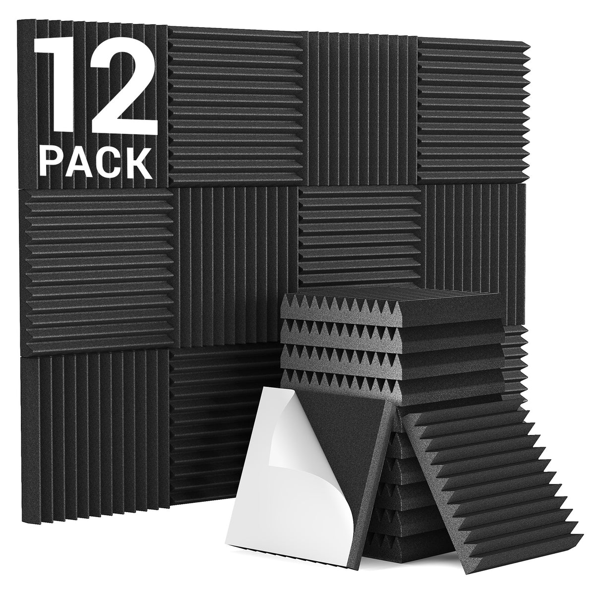 12 Pack Self-Adhesive Acoustic Foam Panels - TONOR