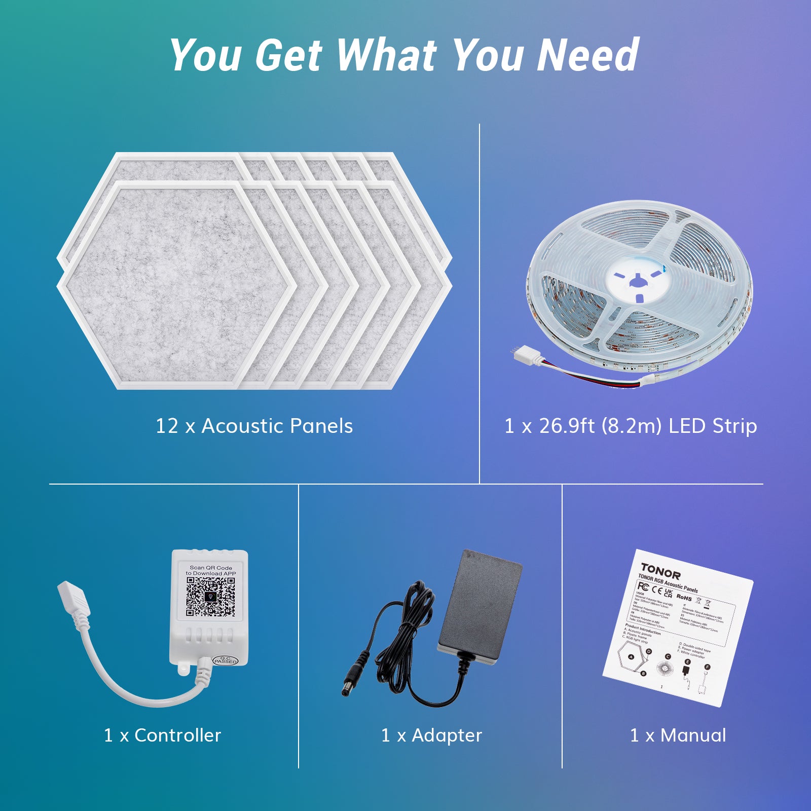 12 Set RGB Acoustic Panels - TONOR