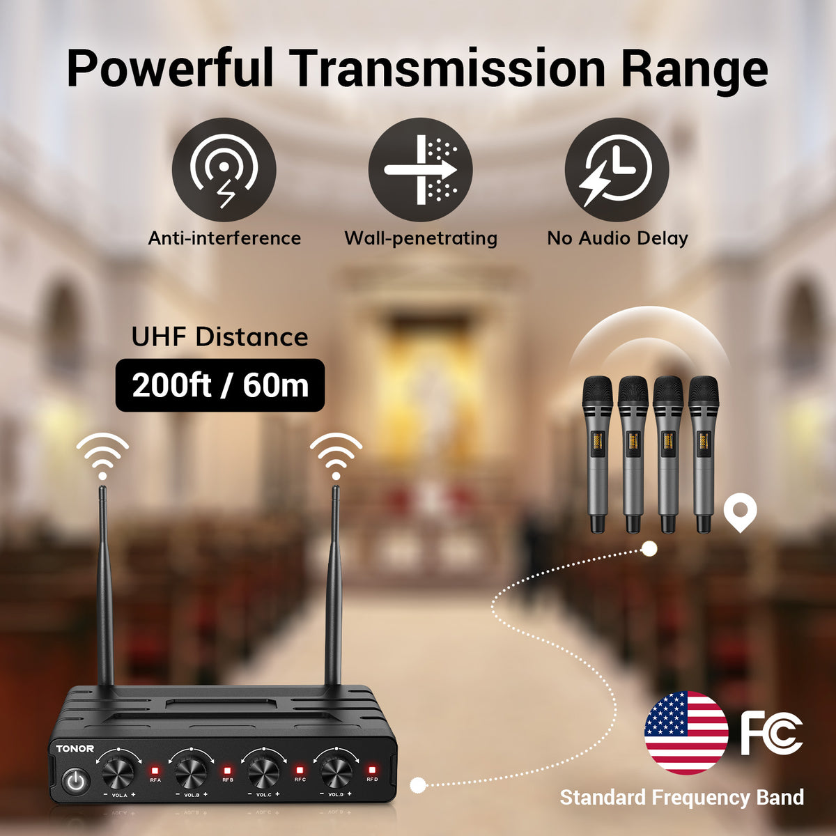TW360 Wireless Microphone System with 4x10 Channel Cordless Handheld ...