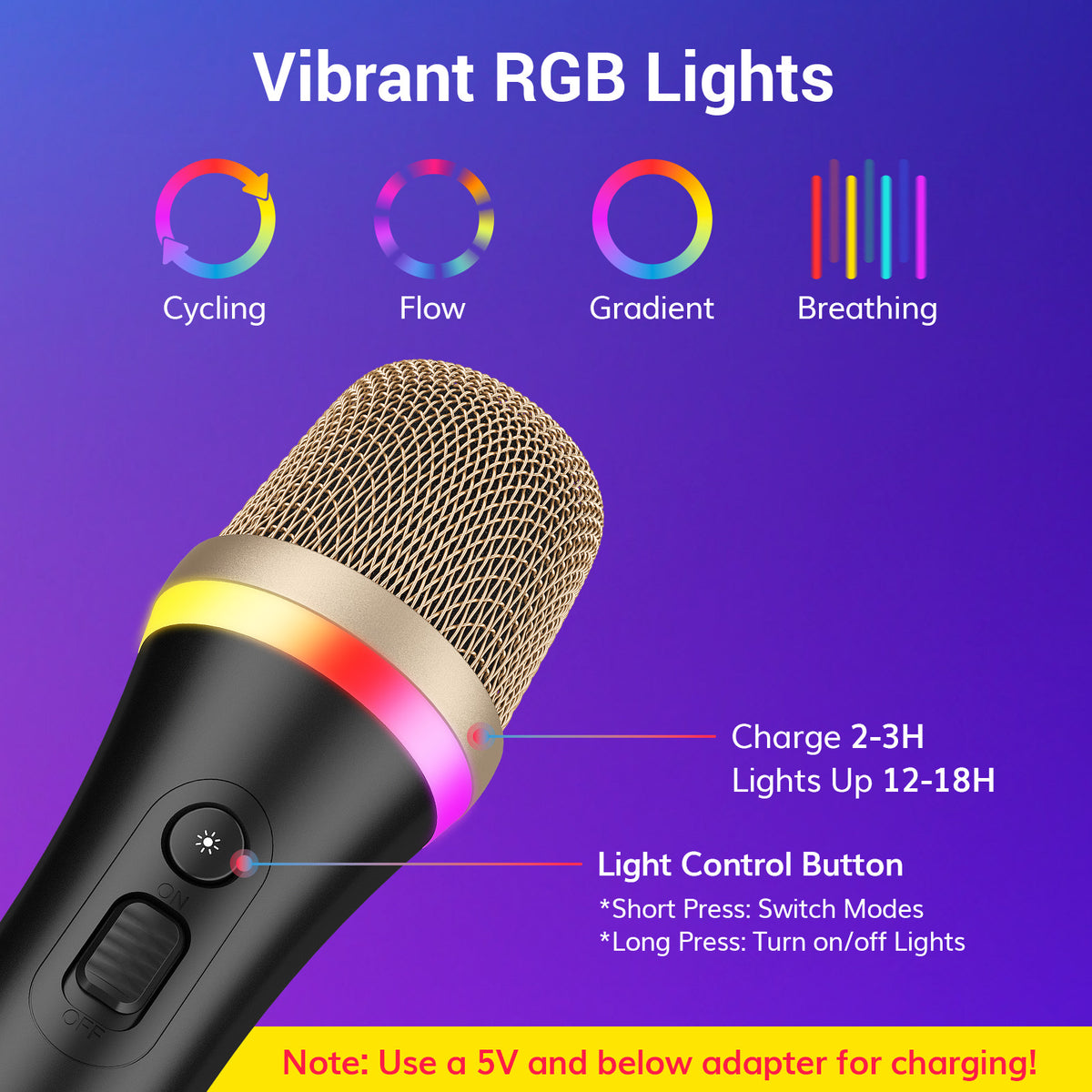 RGB Dynamic Karaoke Microphone, XLR Handheld Wired Microphone - TONOR