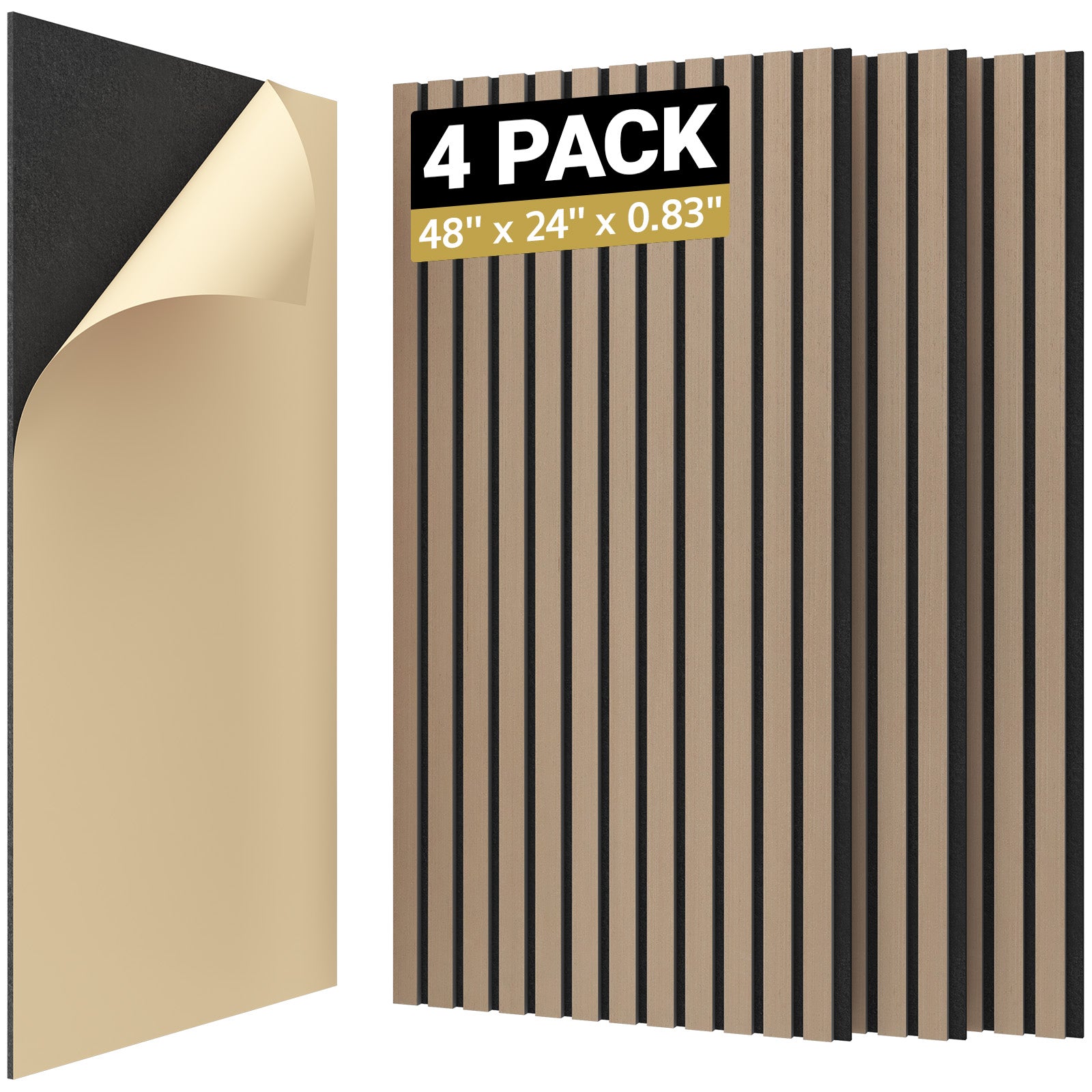 48" x 24" 3D Grooved Living Room Wood Adhesive Acoustic Panels - TONOR