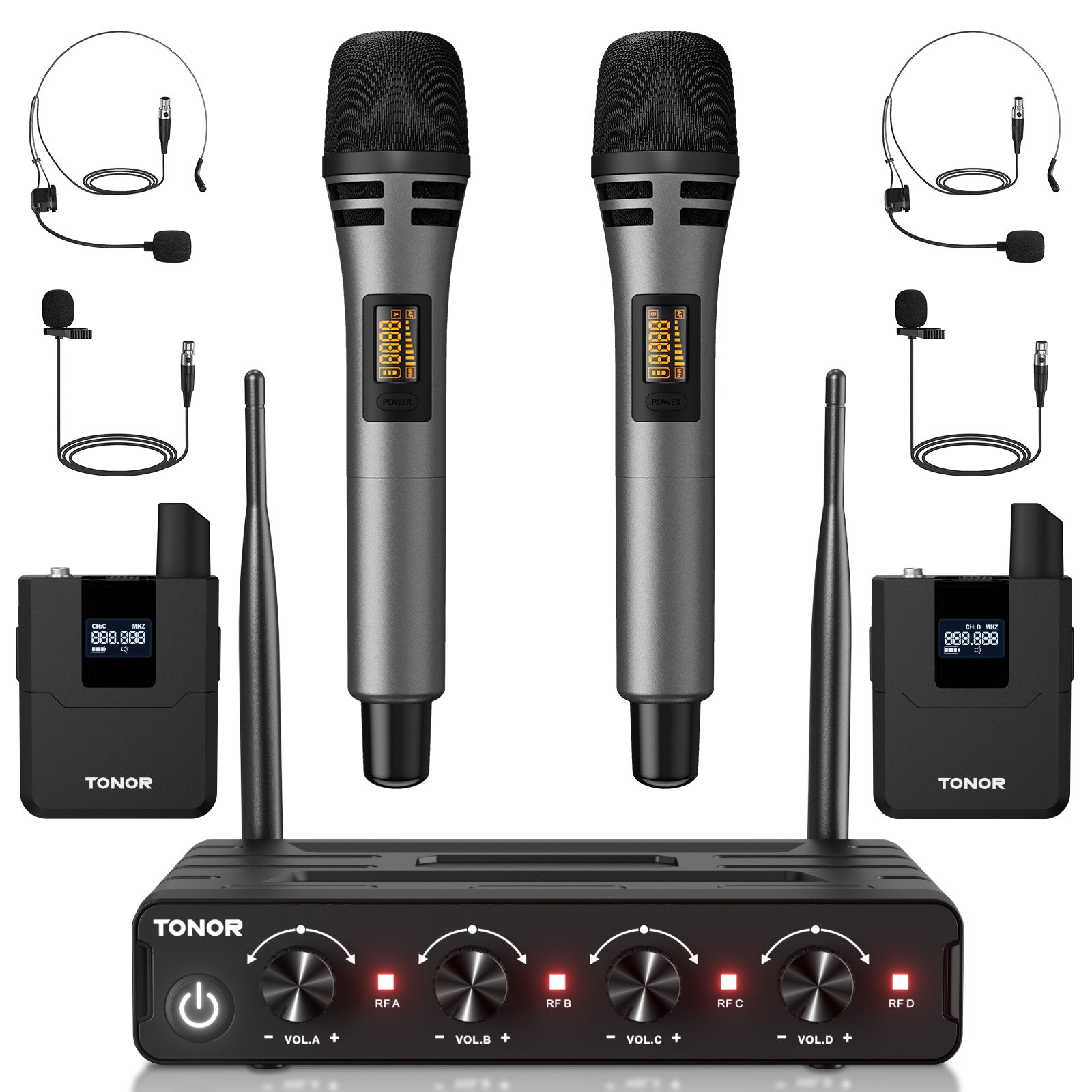 TW360 Wireless Microphone System with 4x10 Channel Cordless Handheld ...
