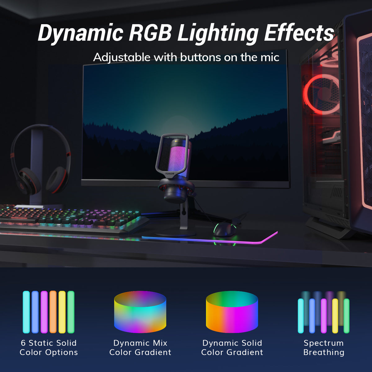 USB Microphone with RGB/Gain Control - TONOR