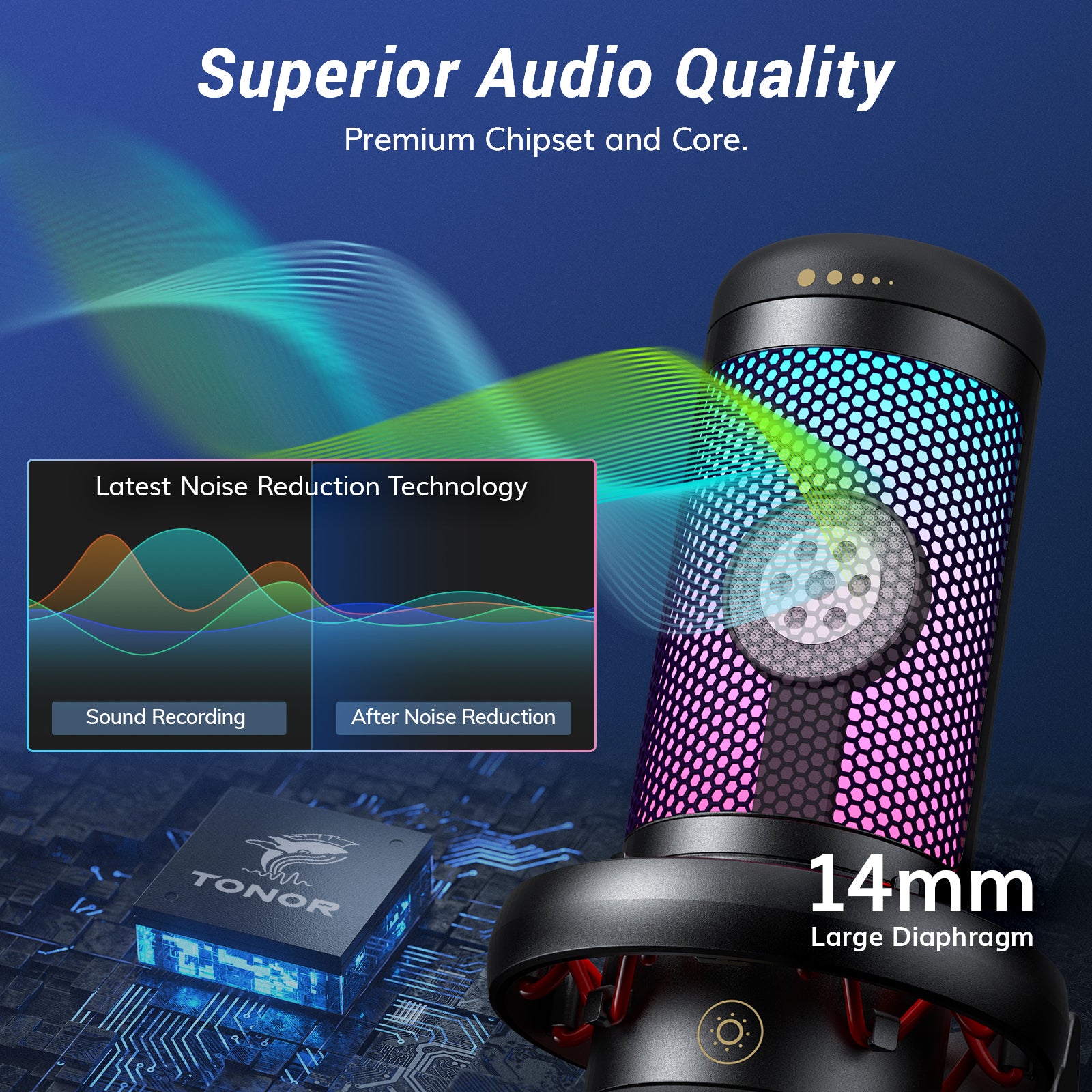 TC310+ RGB Condenser Mic With Boom Arm - TONOR