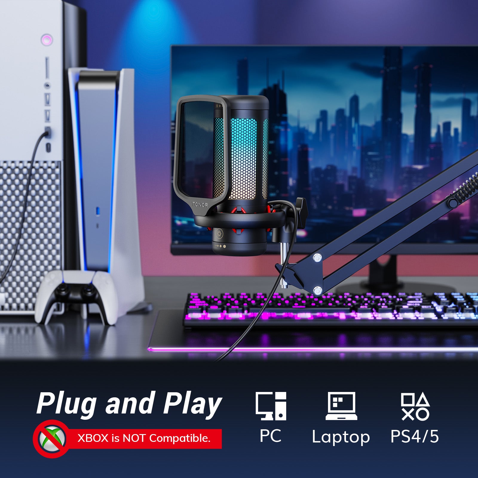 TC310+ RGB Condenser Mic With Boom Arm - TONOR