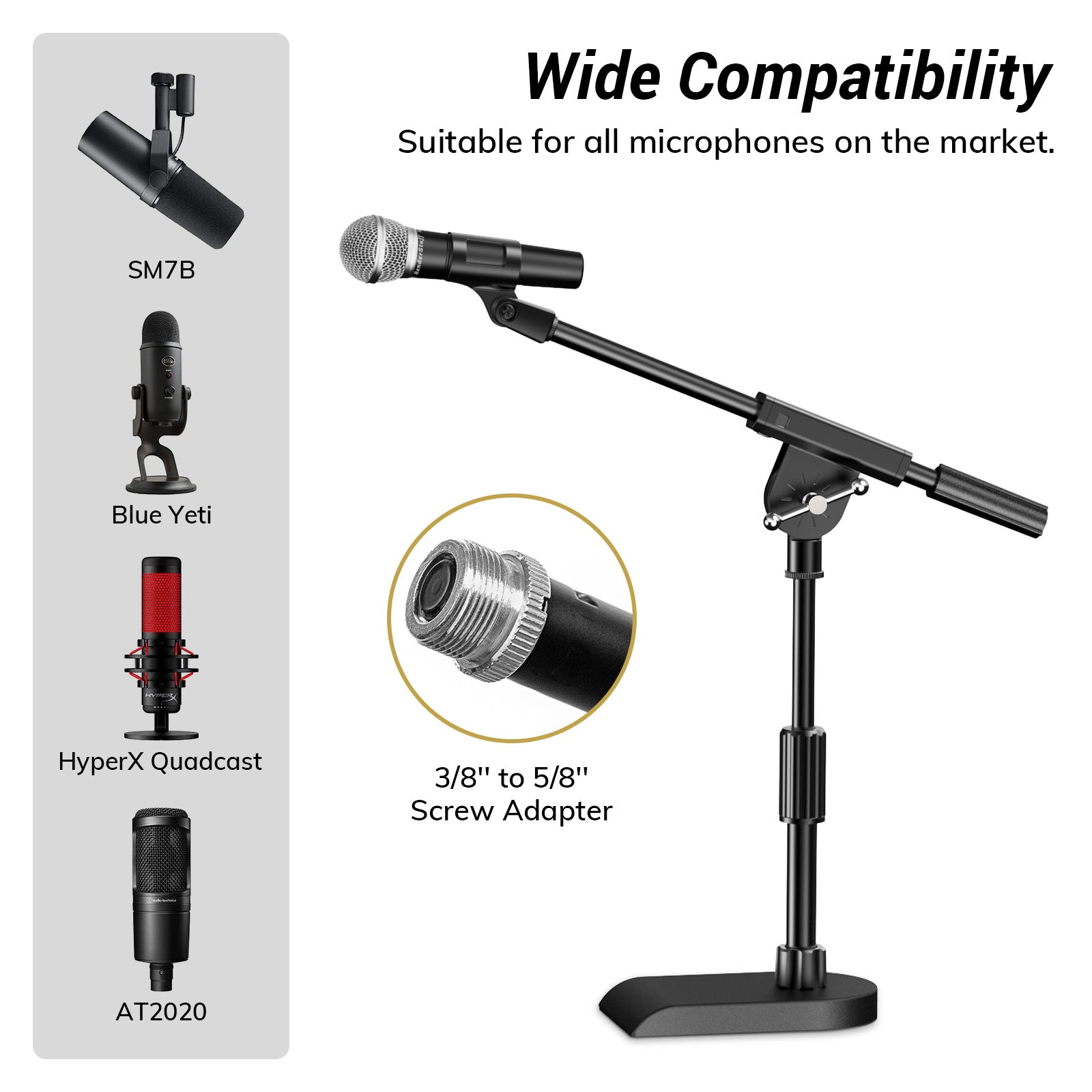 Adjustable Desktop Mic Stand for Blue Yeti, Weighted Base with Twist ...