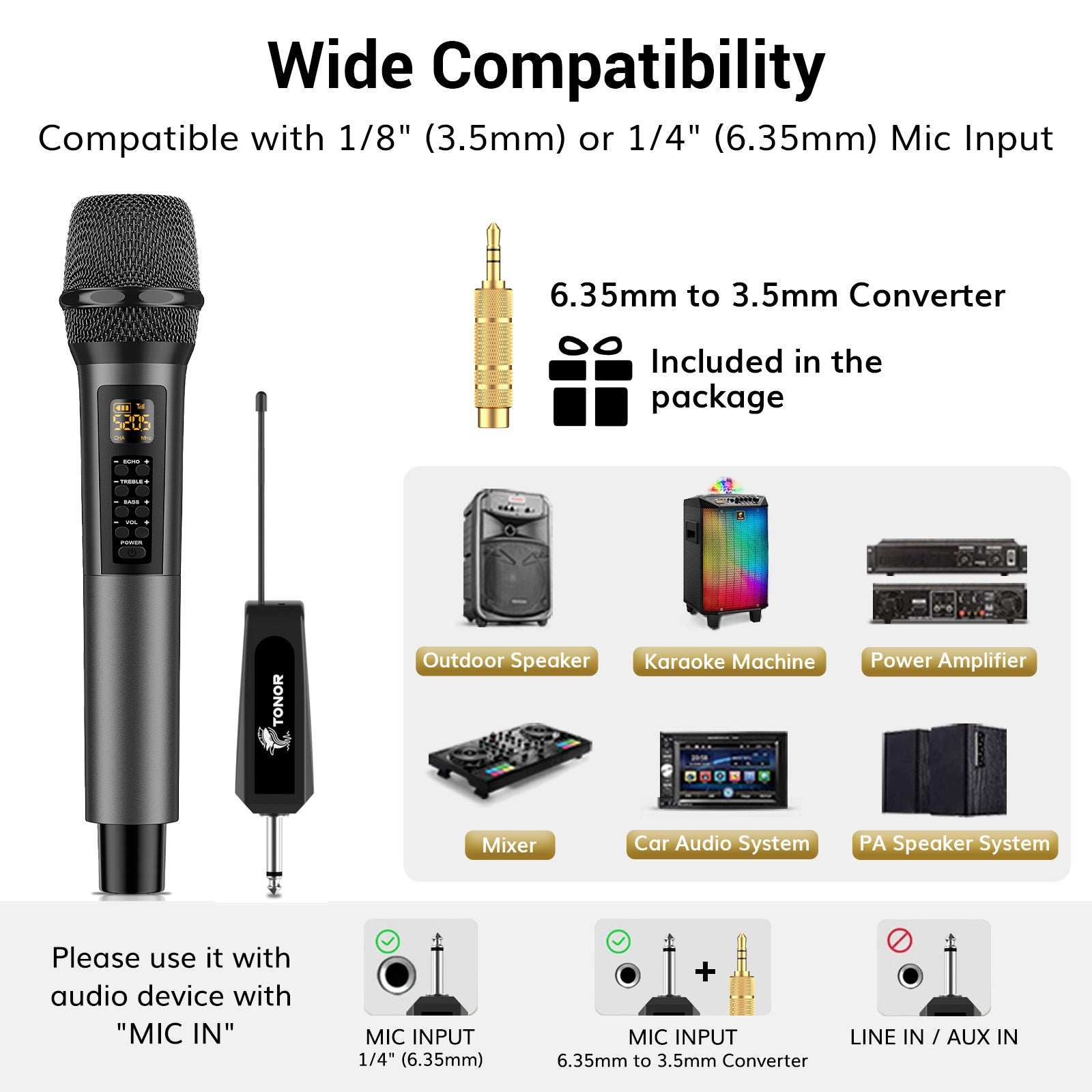TW525 Wireless Microphone With Treble/Bass/Echo - TONOR